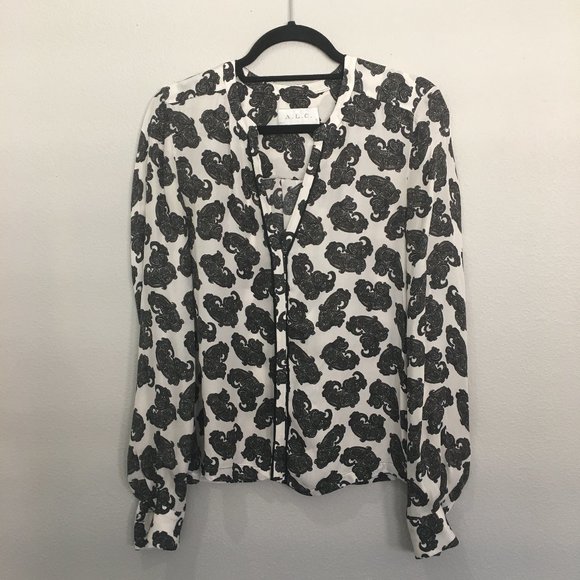 A.L.C. | Tops | Alc Cream With Black Paisleys Long Sleeve Silk Blouse ...